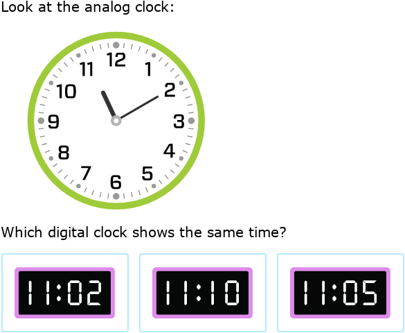IXL | Match analog and digital clocks: to five minutes | 1st grade math