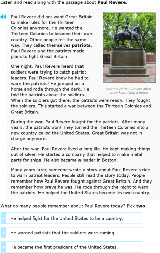 IXL | Paul Revere | 1st grade social studies