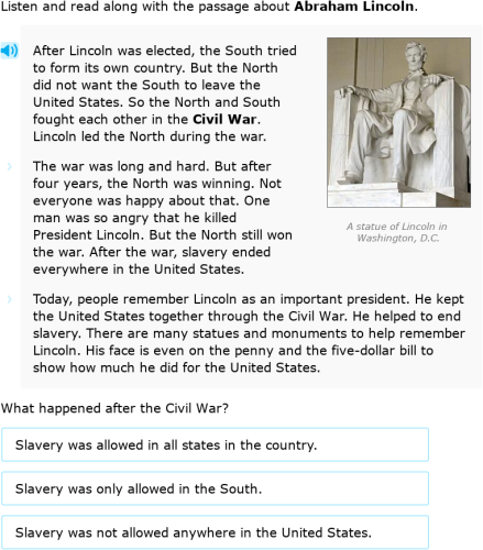 IXL | Abraham Lincoln | 1st grade social studies