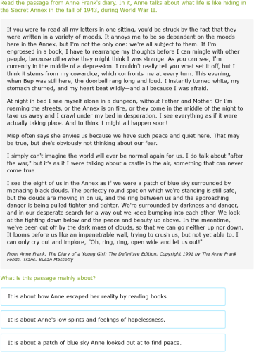 IXL | Analyze passages from Anne Frank: The Diary of a Young Girl: Part ...