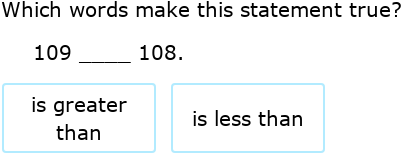IXL | Compare numbers up to 120 using words | 1st grade math