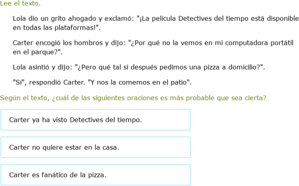IXL | Hacer inferencias sobre un texto | 5th grade Spanish language arts