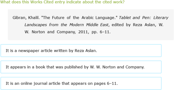 IXL | Understand a Works Cited entry (MLA 8th–9th editions) | 9th grade ...