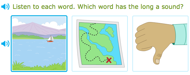 IXL - Find the long a word (Kindergarten language arts practice)