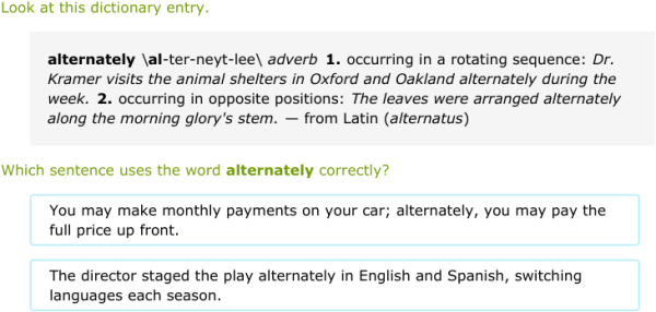 IXL | Use dictionary entries to determine correct usage | 12th grade ...