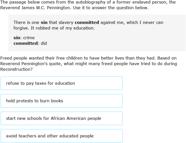 IXL | Reconstruction | 4th grade social studies