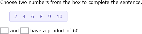 IXL | Choose numbers with a particular product | 4th grade math