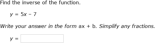 IXL | Find the inverse of a linear function | 7th grade math