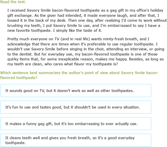 IXL | Determine the author's point of view | 9th grade language arts