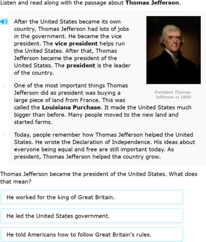 IXL | Thomas Jefferson | 1st grade social studies
