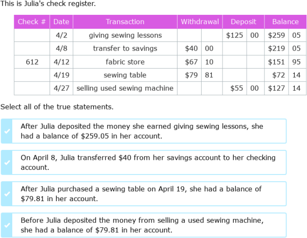 IXL | Check registers | 6th grade math