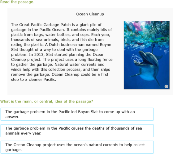 IXL | Determine the central idea of a passage | 5th grade language arts