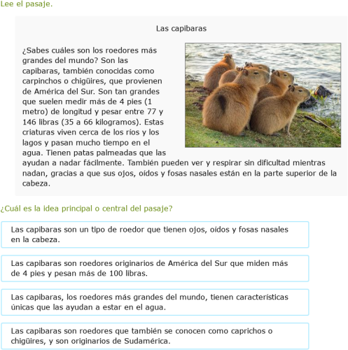 IXL | Encontrar la idea principal de un pasaje | 5th grade Spanish ...