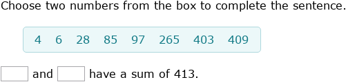 IXL | Choose numbers with a particular sum or difference | 5th grade math