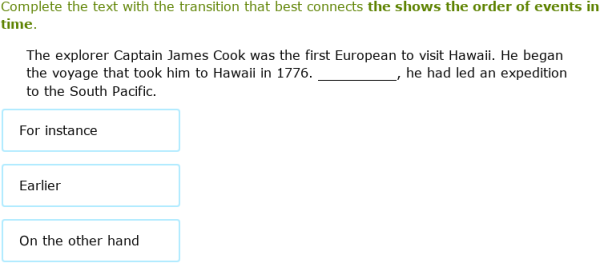 IXL | Choose the best transition | 7th grade language arts