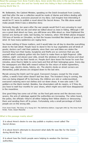 IXL | Analyze passages from Anne Frank: The Diary of a Young Girl: Part ...