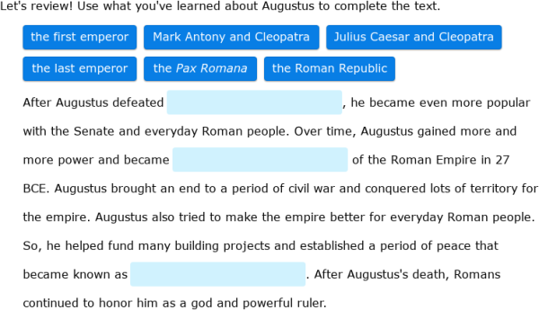 IXL | Augustus and the rise of the Roman Empire | 6th grade social studies
