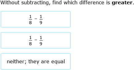 IXL | Compare sums and differences of unit fractions | 5th grade math