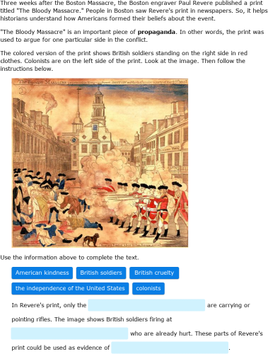 IXL | Source analysis: the Boston Massacre | 8th grade social studies