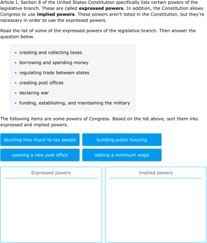 IXL | The Legislative Branch | 8th grade social studies