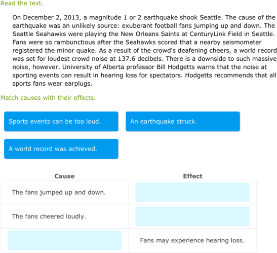 IXL | Match causes and effects in informational texts | 8th grade ...
