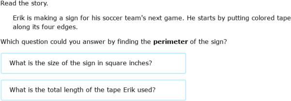 IXL | Choose between area and perimeter: word problems | 3rd grade math