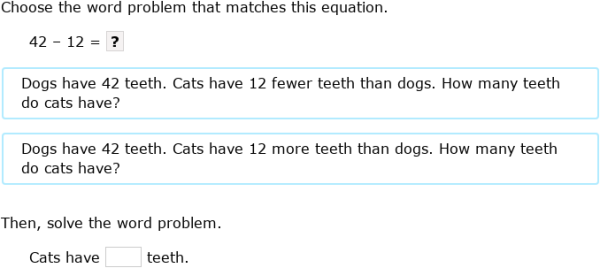 IXL | Match addition and subtraction word problems to equations - up to ...