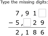 IXL | Subtraction: fill in the missing digits | 4th grade math