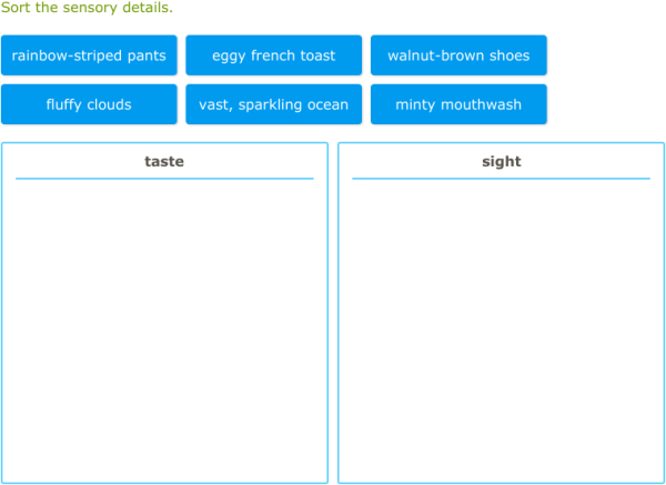 IXL | Sort sensory details | 5th grade language arts