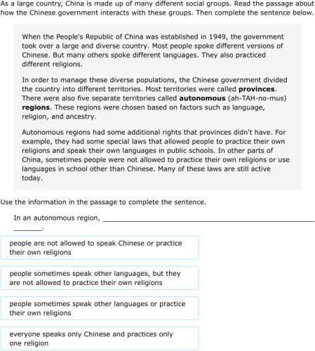 IXL | Country profile: China | 7th grade social studies