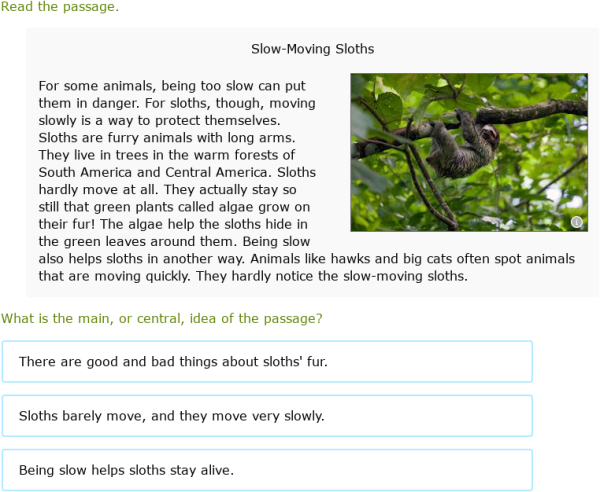 IXL | Determine the central idea of a passage | 3rd grade language arts