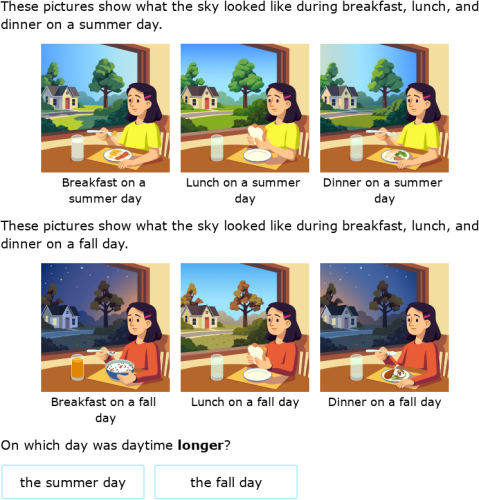 IXL | Seasonal daylight patterns | 1st grade science