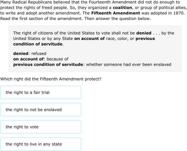 IXL | Radical Reconstruction | 7th grade social studies