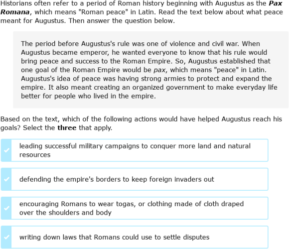 IXL | Augustus and the rise of the Roman Empire | 7th grade social studies