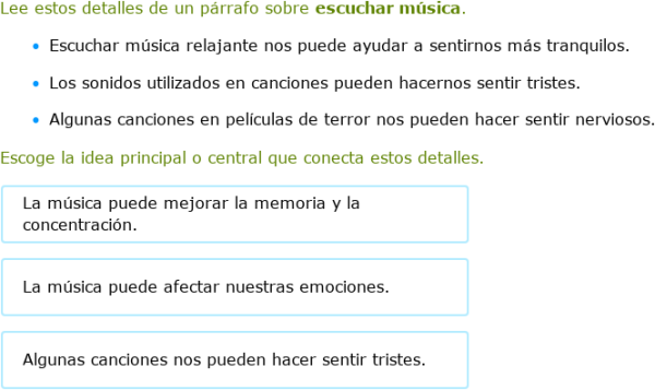 IXL | Usar detalles clave para encontrar la idea principal | 3rd grade ...