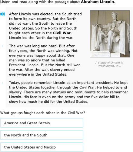IXL | Abraham Lincoln | Kindergarten social studies