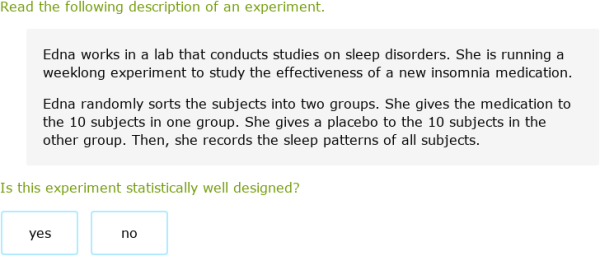 IXL - Experiment design (Algebra 1 practice)