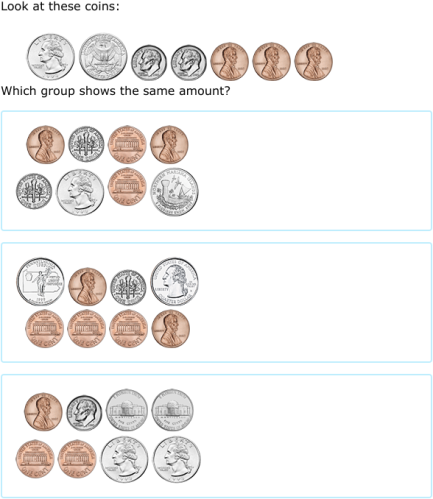 IXL - Equivalent amounts of money - up to $1 (2nd grade math practice)