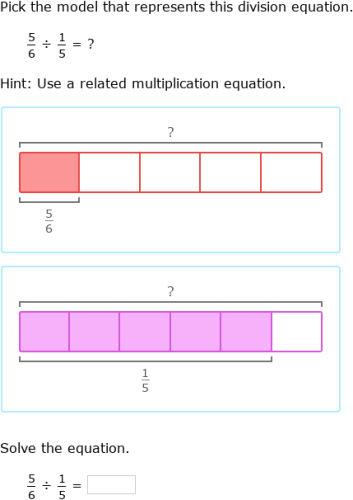 IXL | Divide fractions using models | 5th grade math