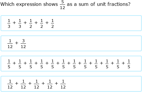 IXL | Write a fraction as a sum of unit fractions | 4th grade math