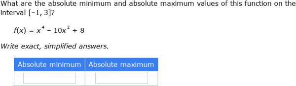 IXL - Find absolute extrema on a closed interval (Calculus practice)