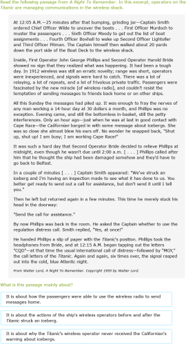 IXL | Analyze passages from A Night to Remember: Part 1 | 7th grade language arts