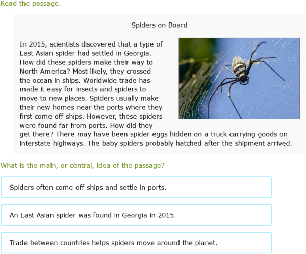 IXL | Determine the main idea of a passage | 5th grade language arts