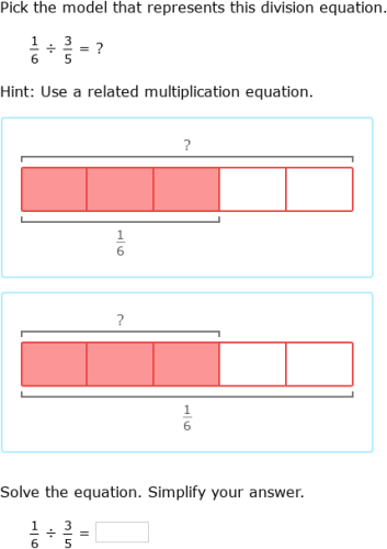 IXL | Divide fractions using models | 6th grade math