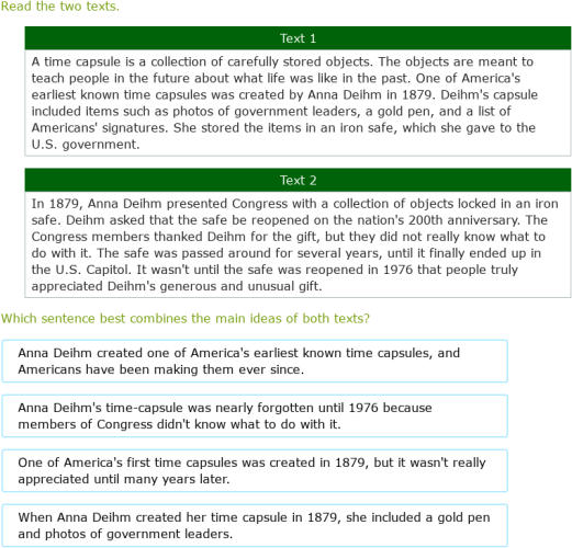 IXL | Combine main ideas from two texts | 6th grade language arts