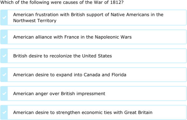 IXL | The War of 1812: causes | 4th grade social studies