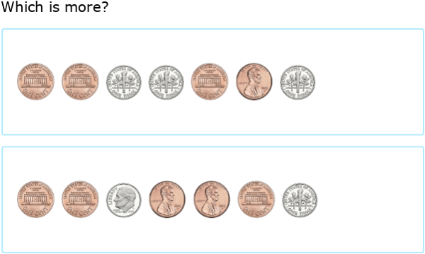 IXL | Compare money amounts - pennies and dimes | 1st grade math