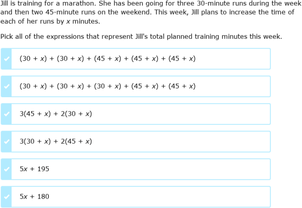 IXL | Checkpoint: Linear expressions | 7th grade math