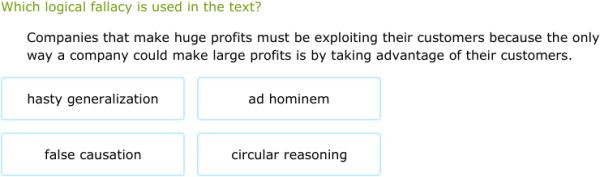 IXL | Classify logical fallacies | 11th grade language arts