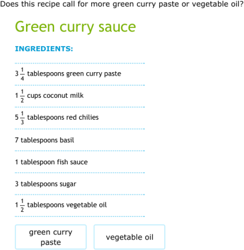 IXL | Compare fractions in recipes | 4th grade math